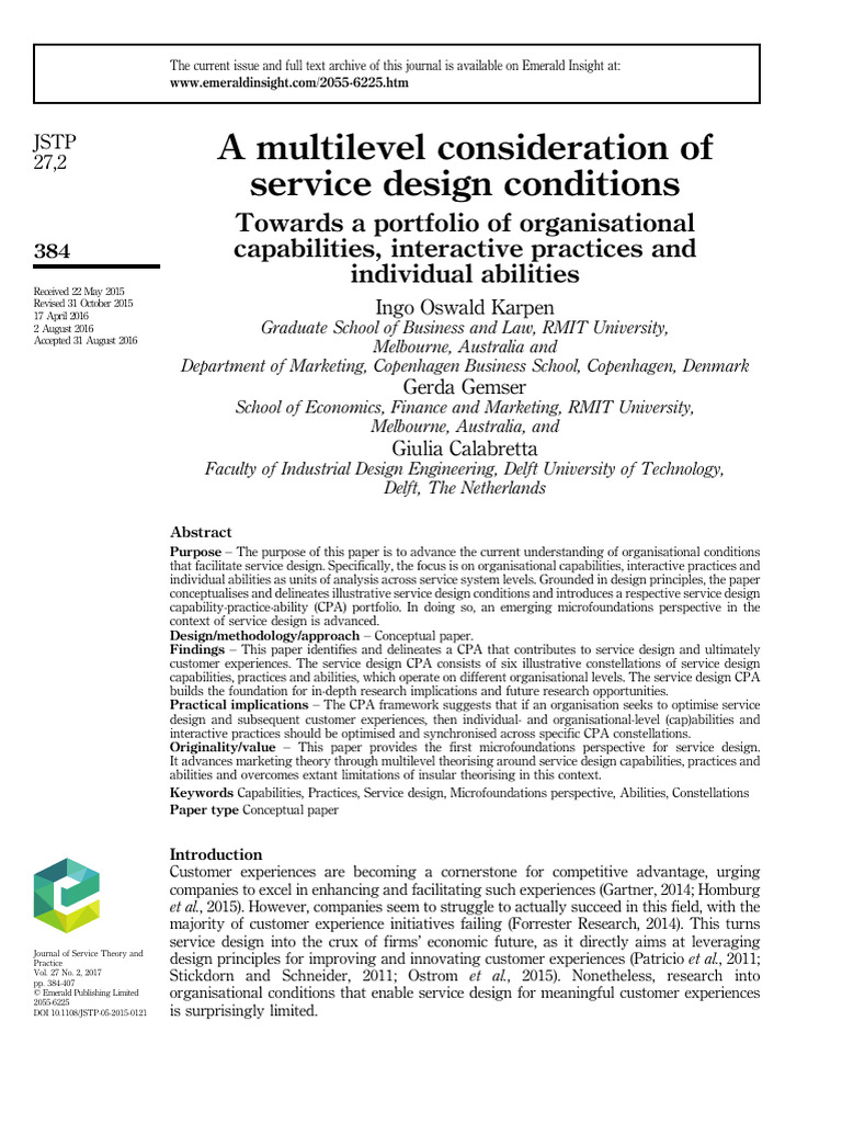 A Multilevel Consideration of Service Design Conditions | PDF | Design ...