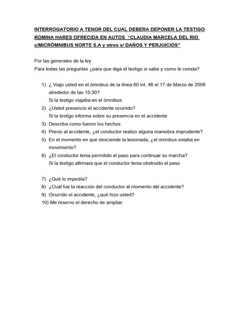 Interrogatorio Modelo | PDF