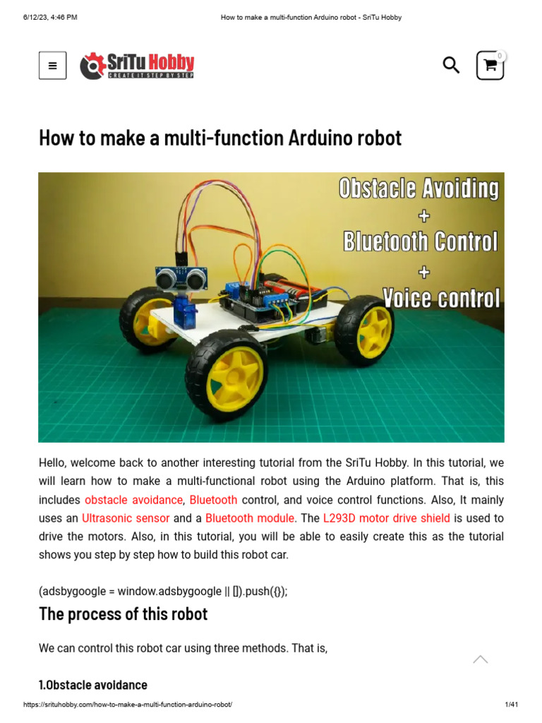 How To Make A Multi Function Arduino Robot Sritu Hobby Pdf