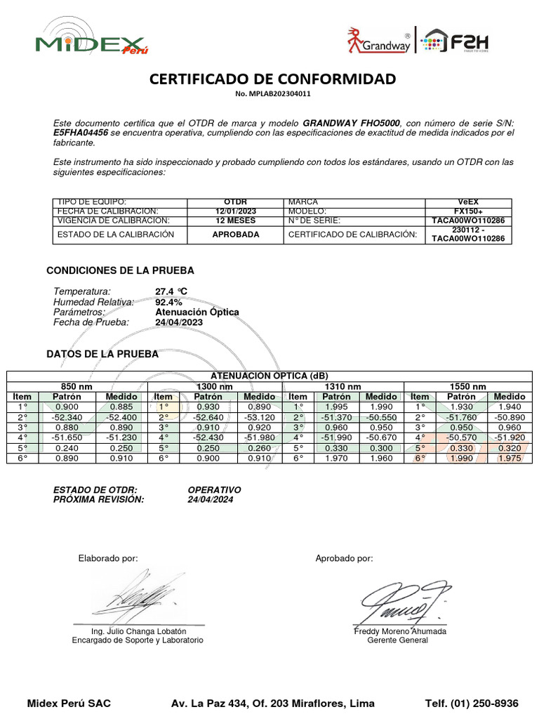Certificado de Conformidad Metrix 1 | PDF | Informática | Óptica