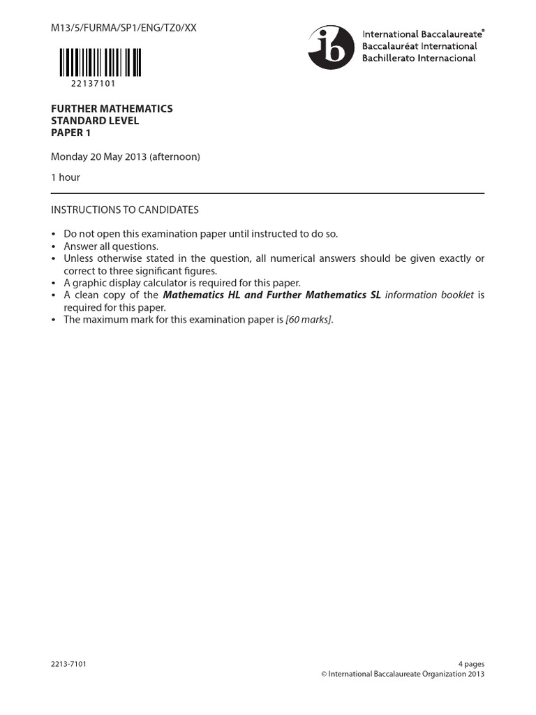 IB Further Mathematics Exam Paper 2013 | PDF | Circle | Triangle