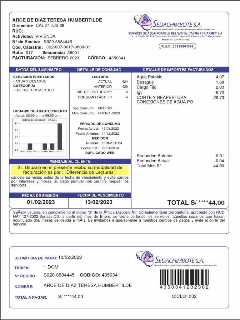 Recibo (4) HDH | PDF | Agua y política | Suministro de agua
