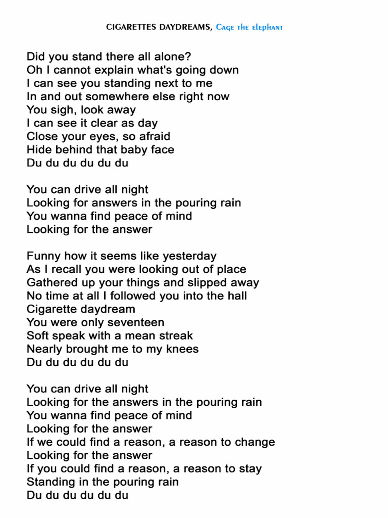 Cigarette Daydreams Lyrics | PDF