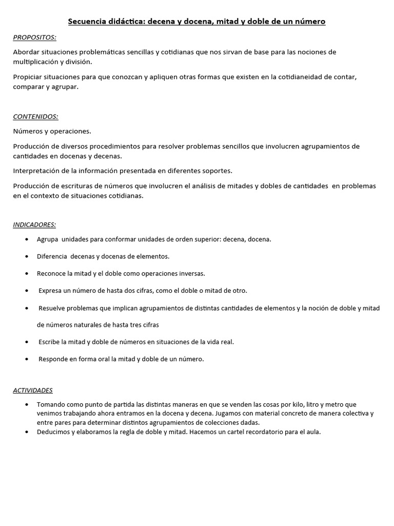 Secuencia Didáctica Mitad y Doble | PDF