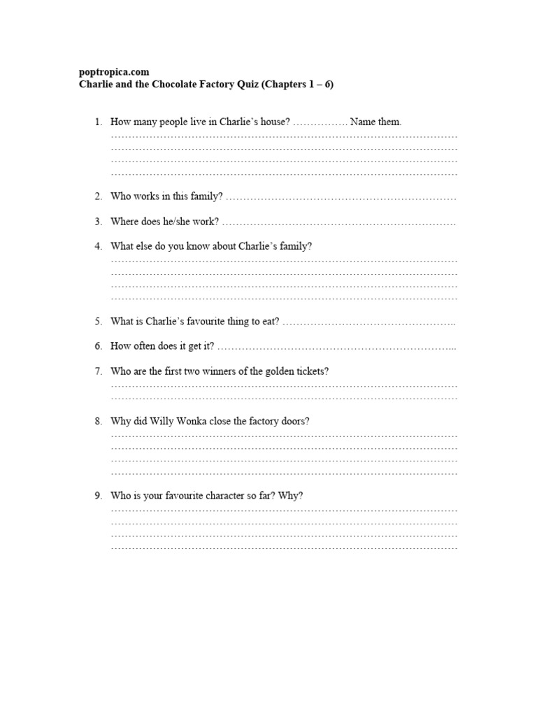 Charlie and the Chocolate Factory Quiz | PDF | Candy | Confectionery
