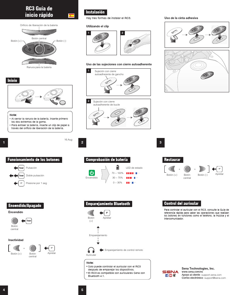 Guía de Instalación y Uso del RC3 | PDF | Auriculares | Bluetooth