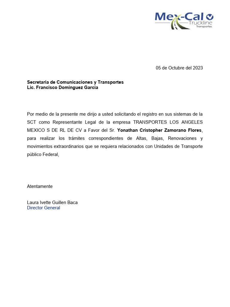 Carta Escrito Libre SCT | PDF