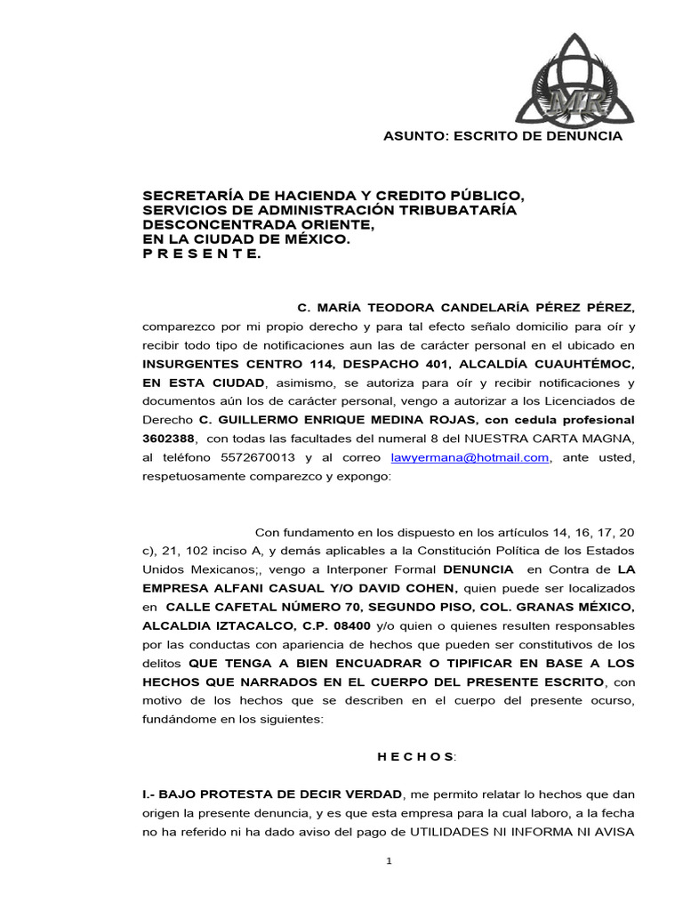 Denuncia Sat Mama de Oswald | PDF | Justicia | Crimen y violencia