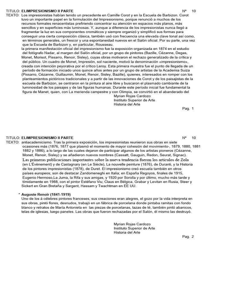 Ficha 10 | PDF | Impresionismo | Pintores