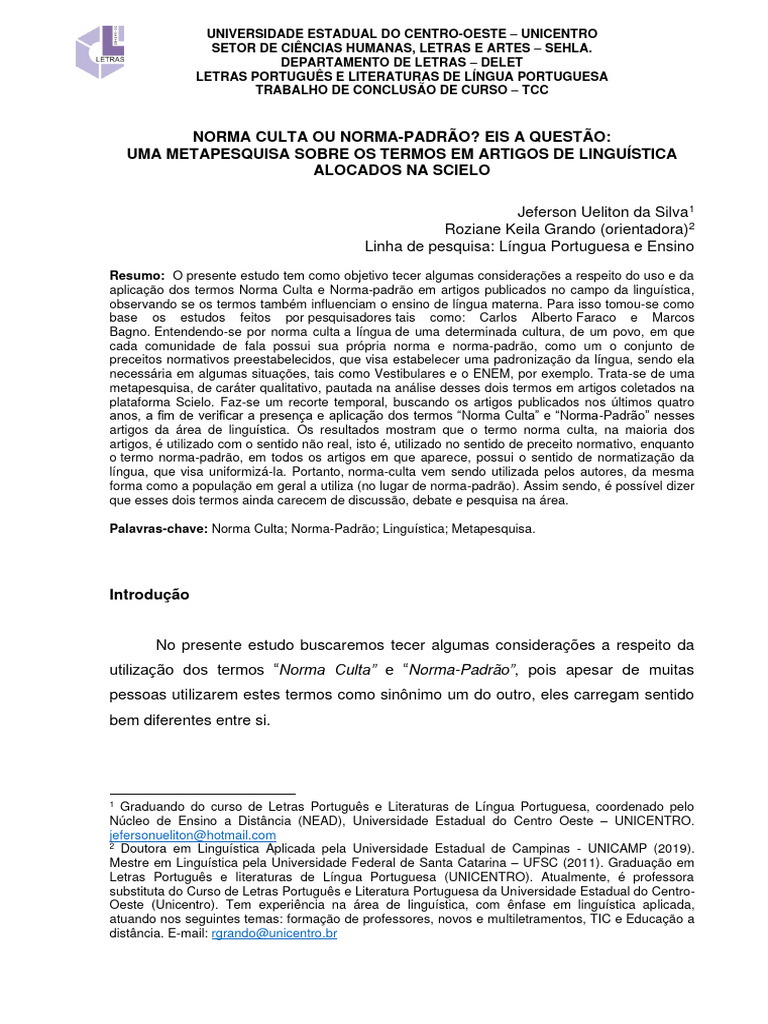 Norma Culta X Norma Padrão | PDF | Linguística | Português (idioma)