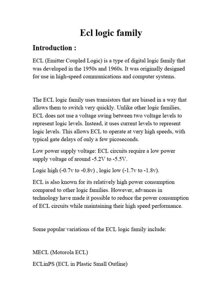 Ecl Logic Family | PDF | Electronics | Analog Circuits