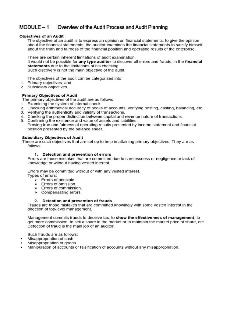 Module 1 Overview of The Audit Process and Audit Planning | PDF ...