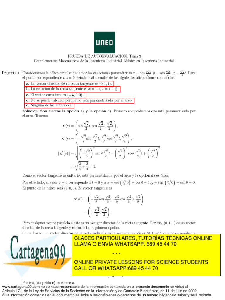 Complementos Matematicos de La Ingenieria Industrial Autoevaluación | PDF | Geometría algebraica ...