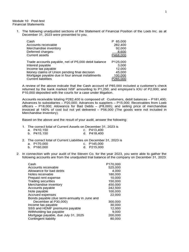 Module 10 Financial Statements | PDF | Balance Sheet | Expense
