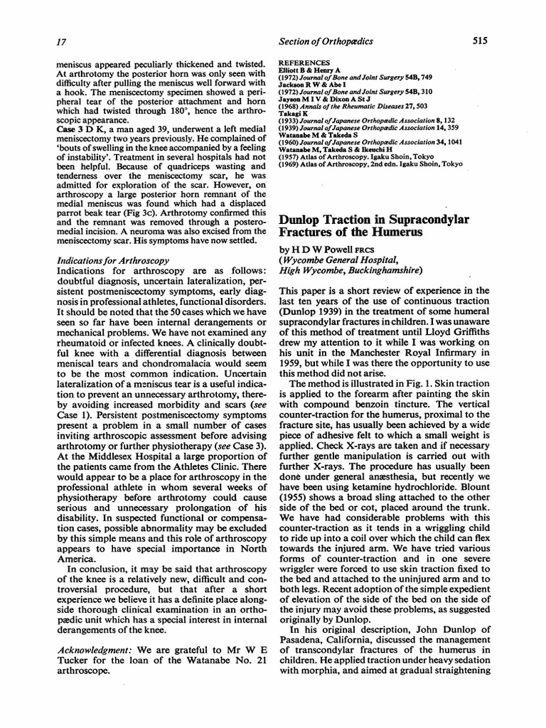 Dunlop Traction for Humeral Fractures | PDF | Ankle | Elbow