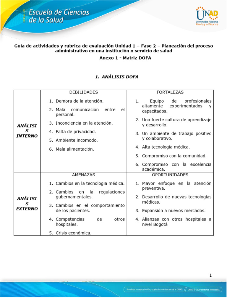 Anexo 1 - Matriz DOFA | PDF | Análisis FODA