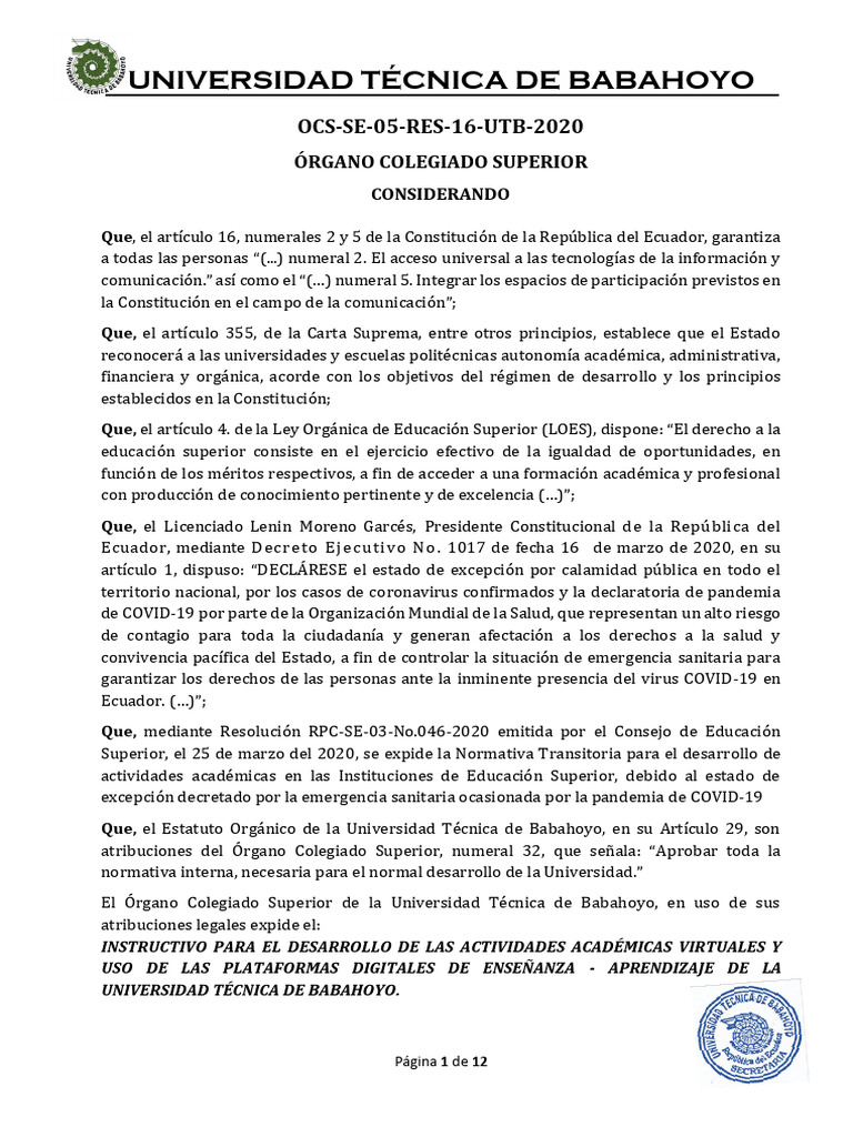 Instructivo para El Desarrollo de Las Actividades Académicas Virtuales ...