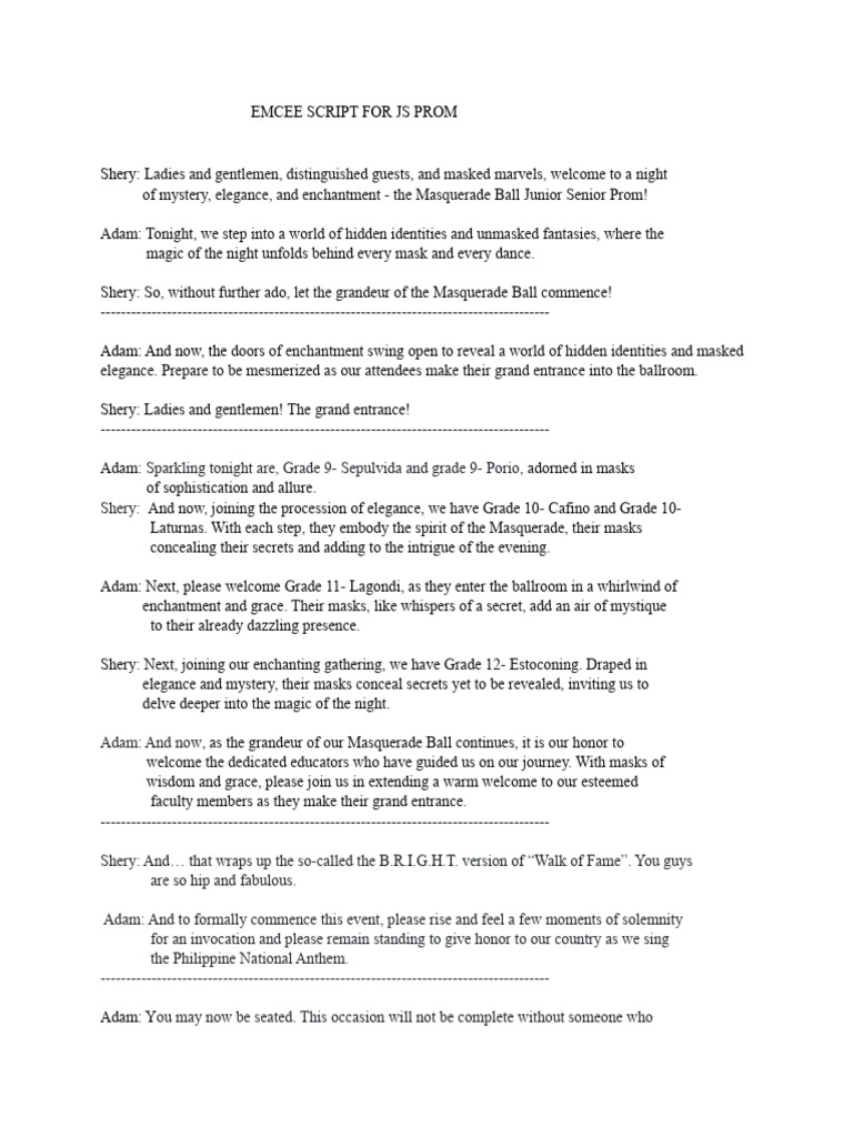 Emcee Script For JS Prom | PDF | Prom