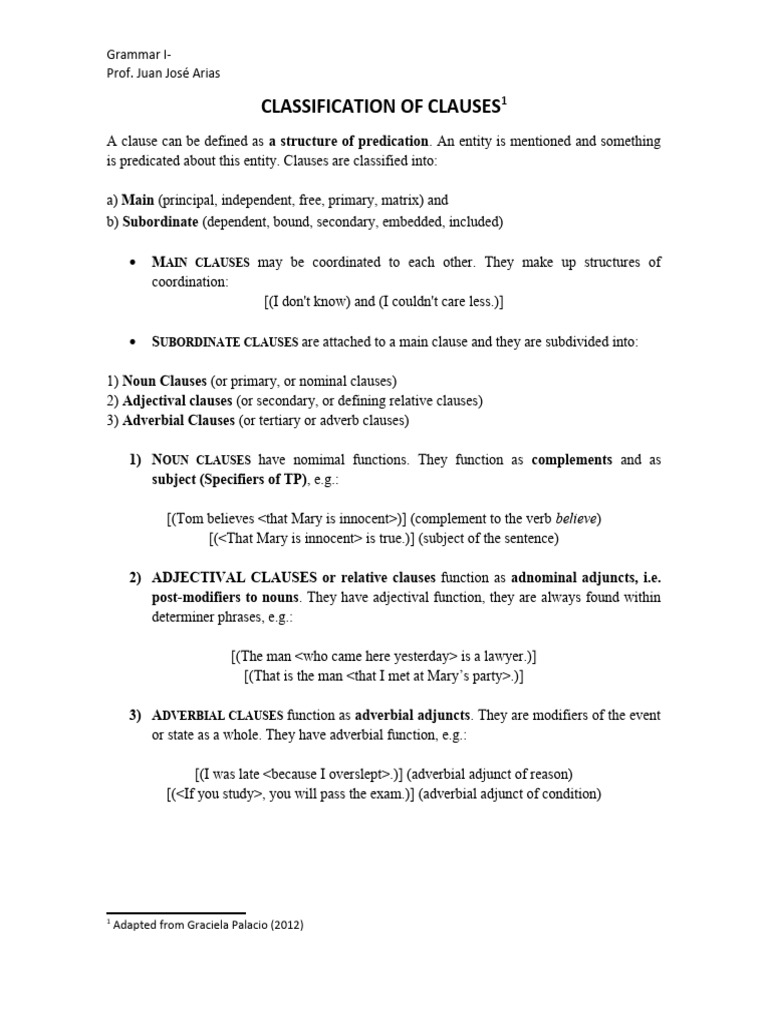 Classification of Clauses | PDF | Clause | Predicate (Grammar)