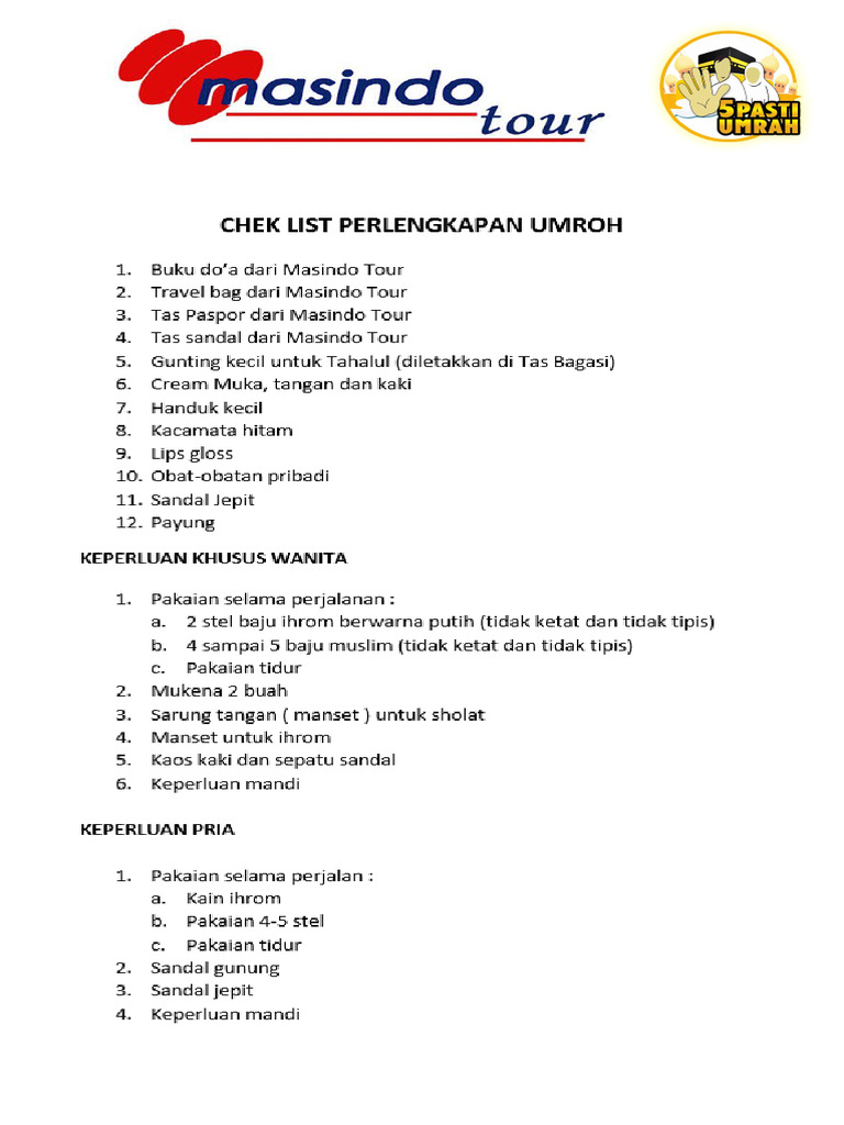 Chek List Perlengkapan Umroh | PDF