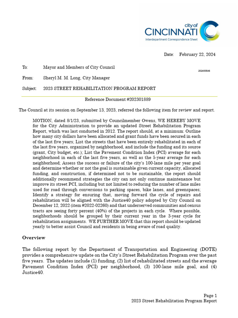 Street Rehabilitation Program Report | PDF | Road