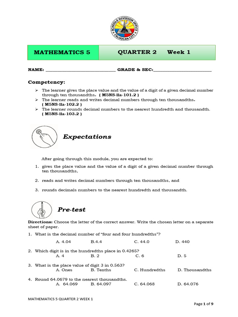 Math 5 QTR 2 Week 1 | PDF | Numbers | Decimal