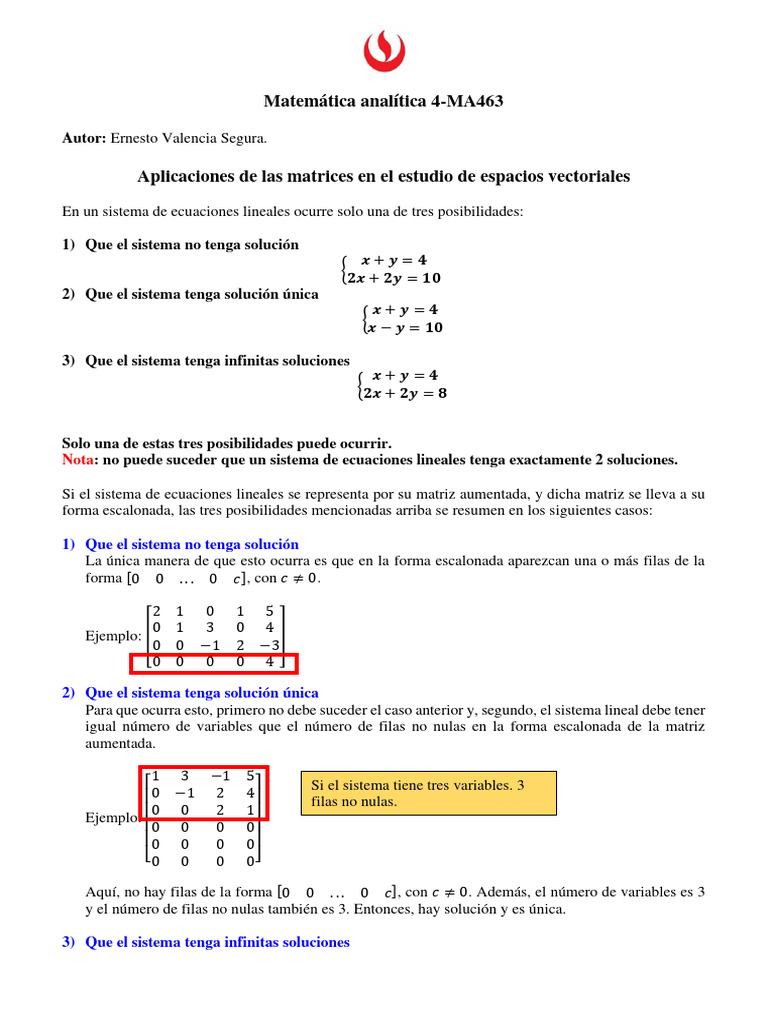 Matrices y Sistemas de Ecuaciones Lineales | Descargar gratis PDF | Matriz (Matemáticas ...