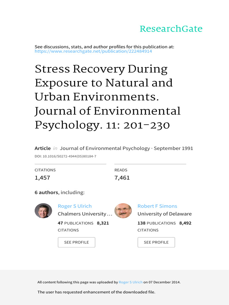 Stress Recovery During Exposure To Natural and Urban Environments ...