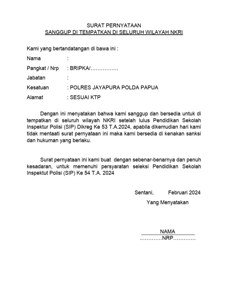 Surat Pernyataan Sip 53 | PDF