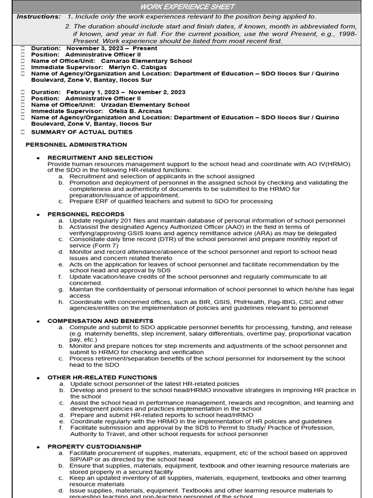 PDS Blanco Jireh Mar L. Work Experience | Download Free PDF | Business