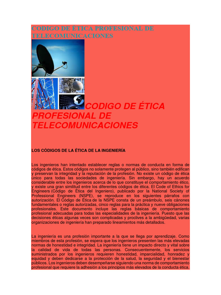 Codigo de Ètica Profesional de Telecomunicaciones | PDF | Ingeniería | Ética profesional