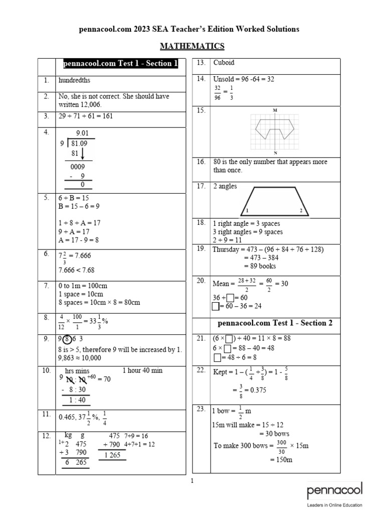 SEA Math Teacher's Edition Solutions | PDF | Vertex (Graph Theory) | Polytopes