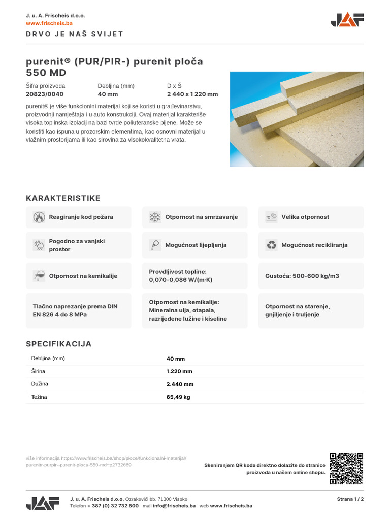 Jaf Pir Pur Ploče Tehnički List | PDF