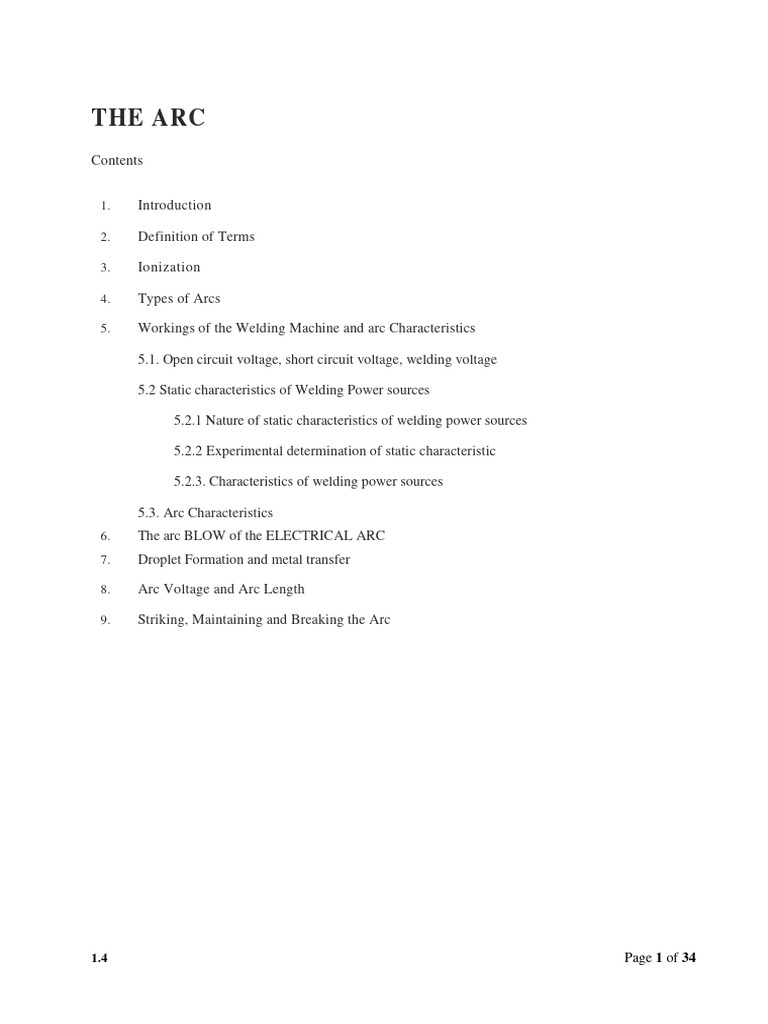 1.4 - The Arc | PDF | Electric Arc | Welding