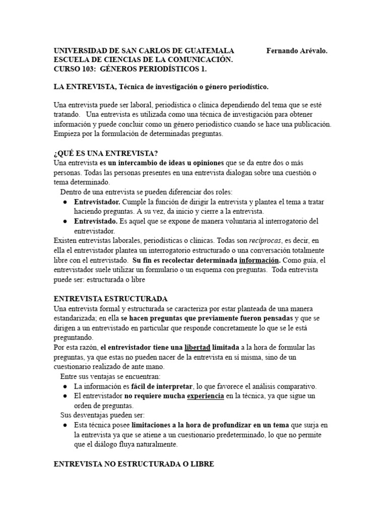 03 La Entrevista - T-Cnica de Investigaci-N o G-Nero Period-Stico | PDF | Cuestionario