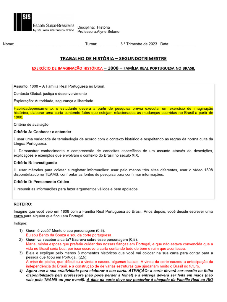 Roteiro de Trabalho FEITO | PDF | Brasil | Portugal