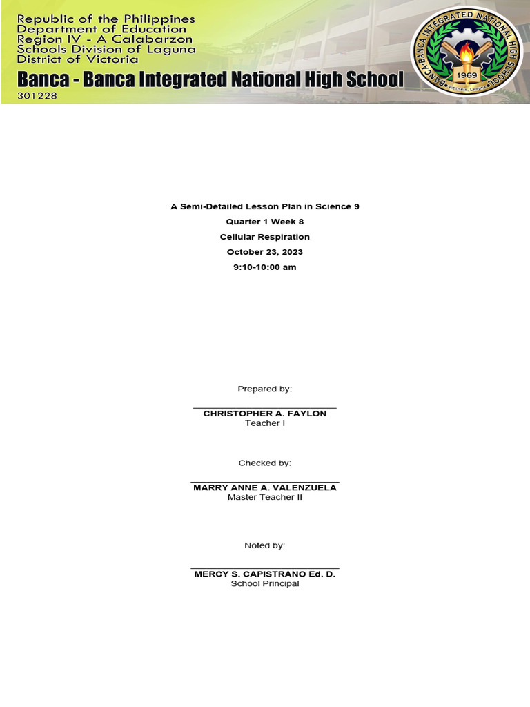 LP Science G9 Q1 W8 Cellular Respiration | PDF | Cellular Respiration | Photosynthesis