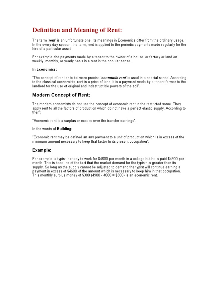 Definition and Meaning of Rent by Nelson | PDF | Supply (Economics ...