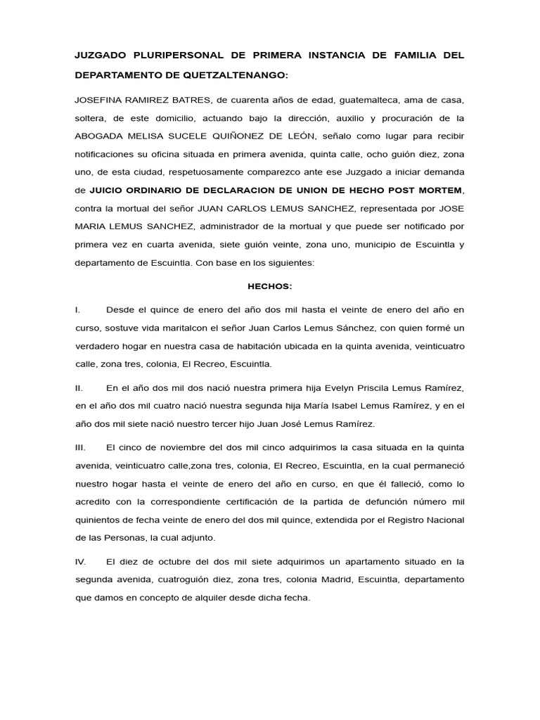 Union de Hecho Post Mortem | Descargar gratis PDF | Sentencia (ley ...
