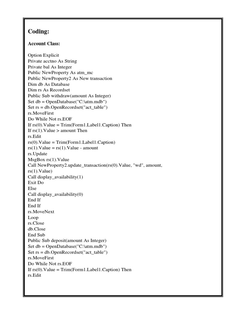 Atm Coding Pdf