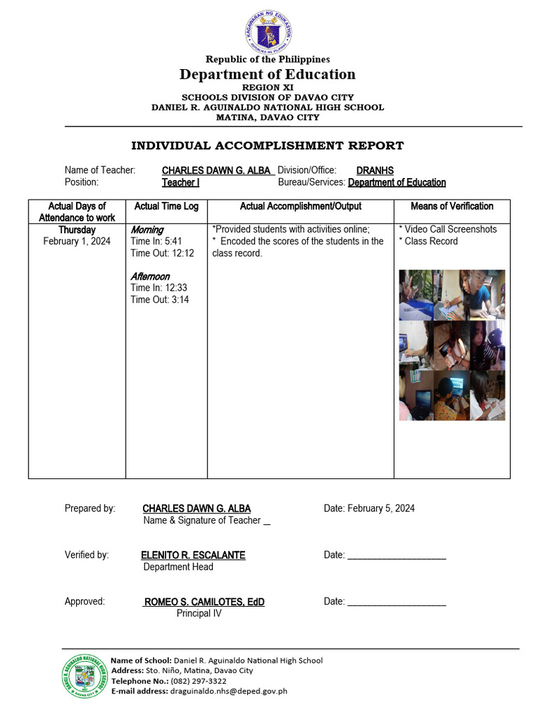 Individual Accomplishment Report | PDF | Public Administration ...