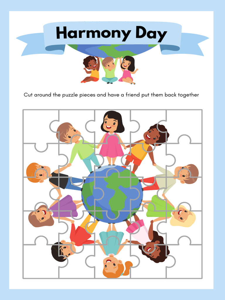 Blue Harmony Day Puzzle Worksheet | PDF