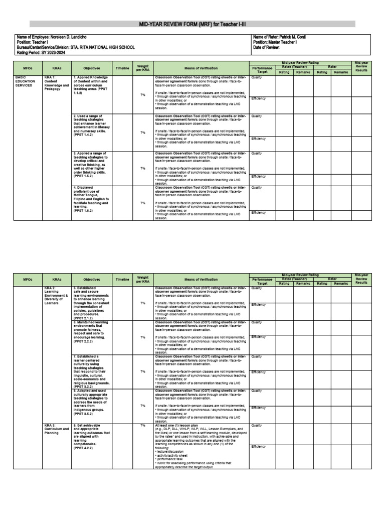 Mid-Year Review Form 2023-2024 | PDF | Learning | Teachers