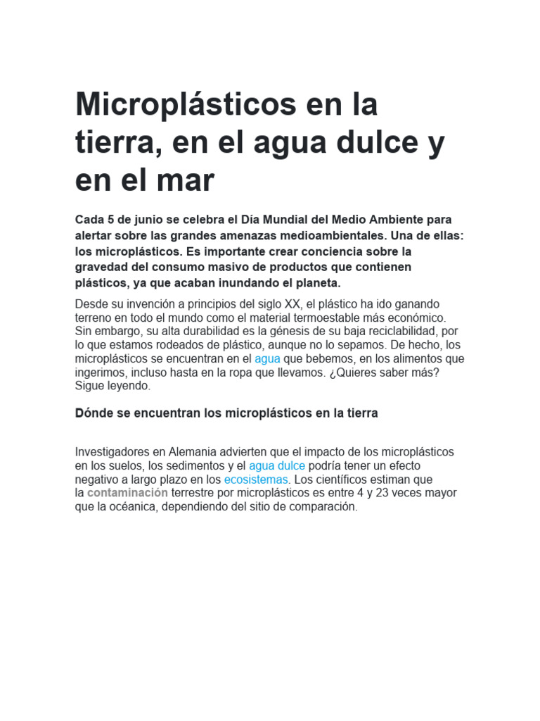 Microplásticos: Contaminación en Tierra y Agua | PDF | Agua | Tierra