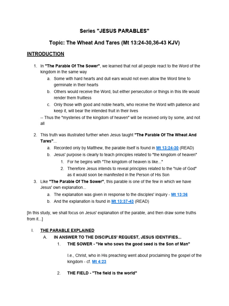 THE PARABLES OF Wheat and Tares | PDF | Jesus | Bible Content