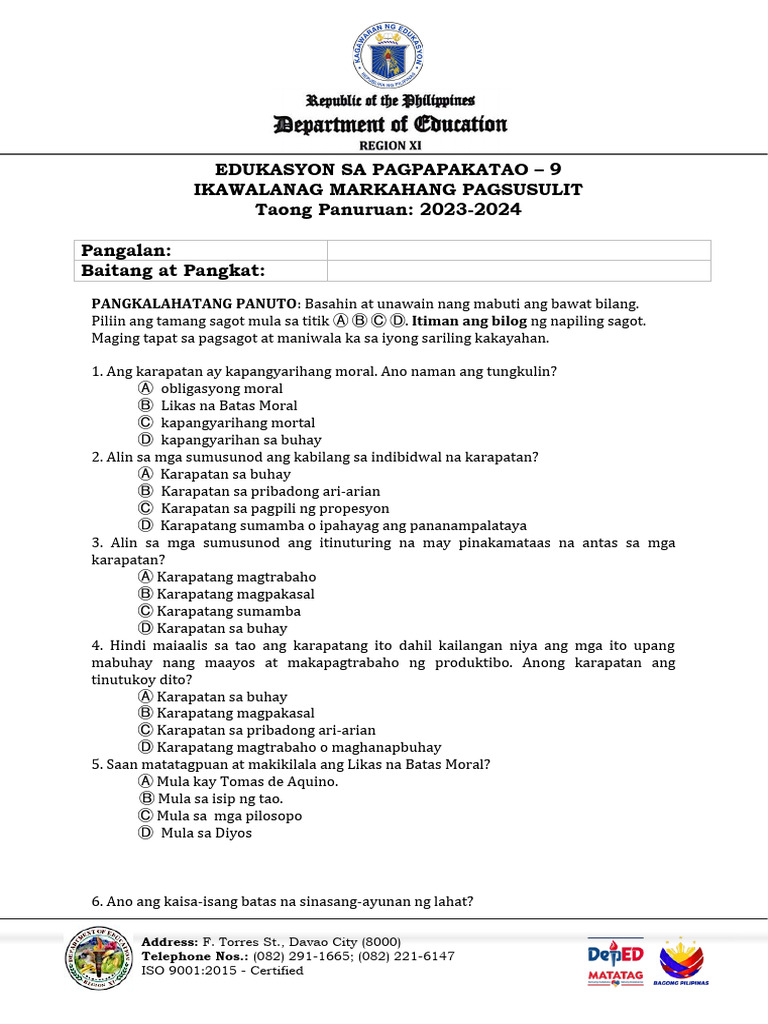 Esp Tq Q2 For Grade9 Pdf