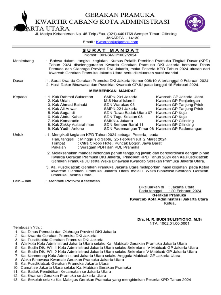 001 SM Peserta KPD Tahun 2024 | PDF