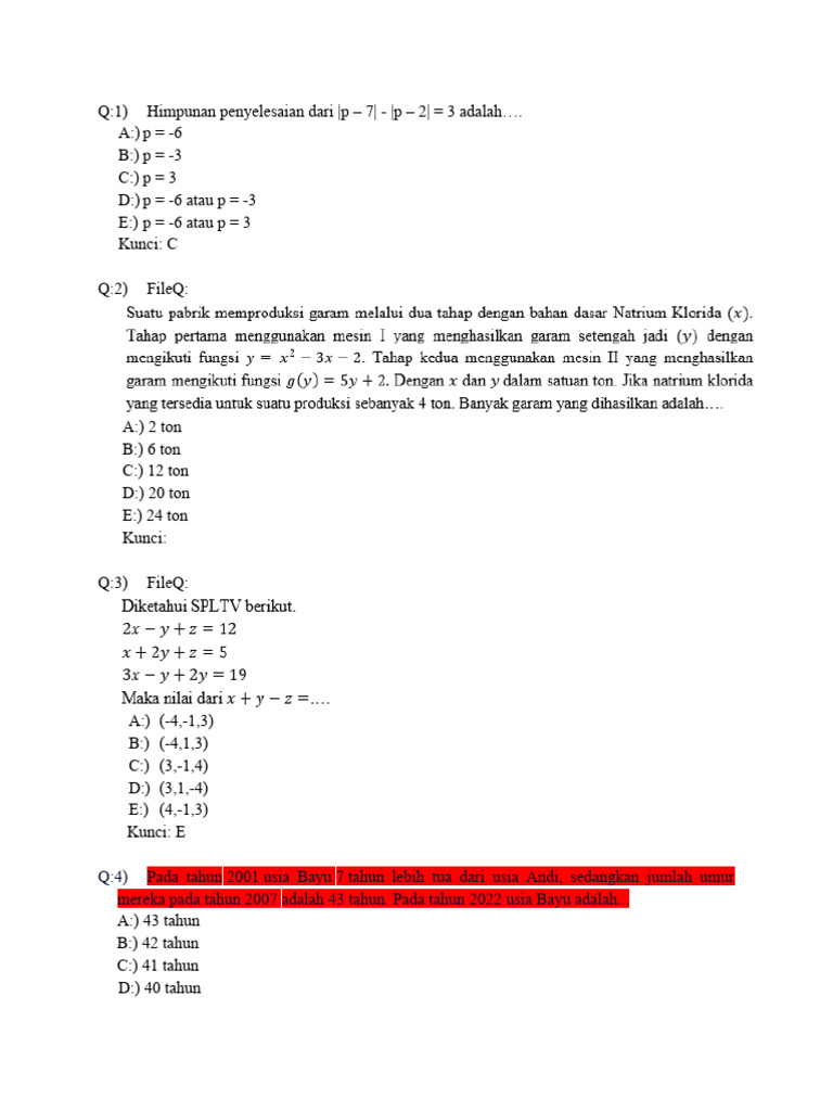 Soal Um Matematika Wajib 2022 | PDF | Metode & Bahan Ajar | Komputer
