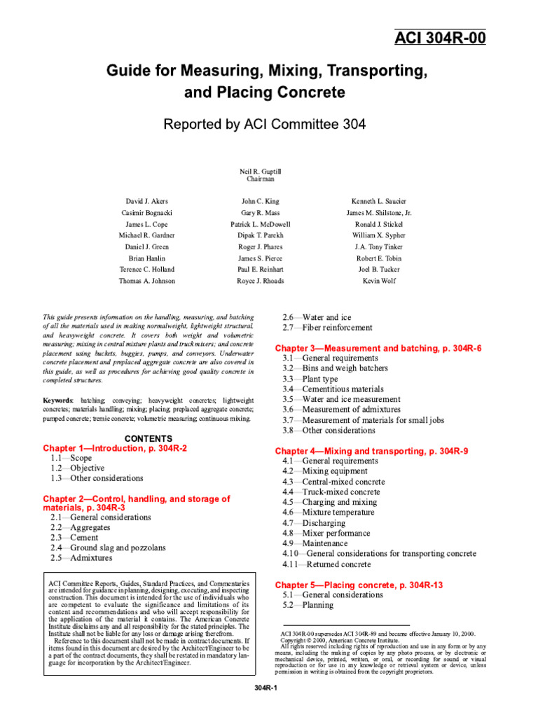ACI 304R-00 Guide For Measuring, Mixing, Transporting, and Placing ...