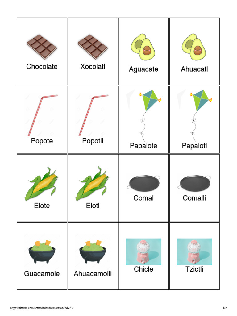 Memorama De Palabras Con Imagen